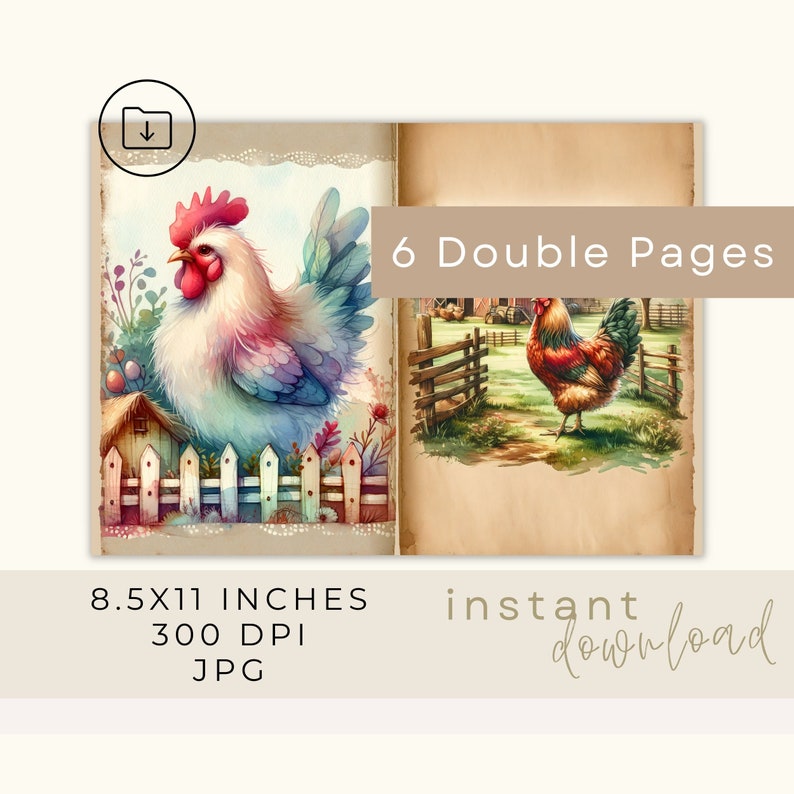 Chicken Junk Journal Kit Printable Farm Journal Pages Watercolor ...