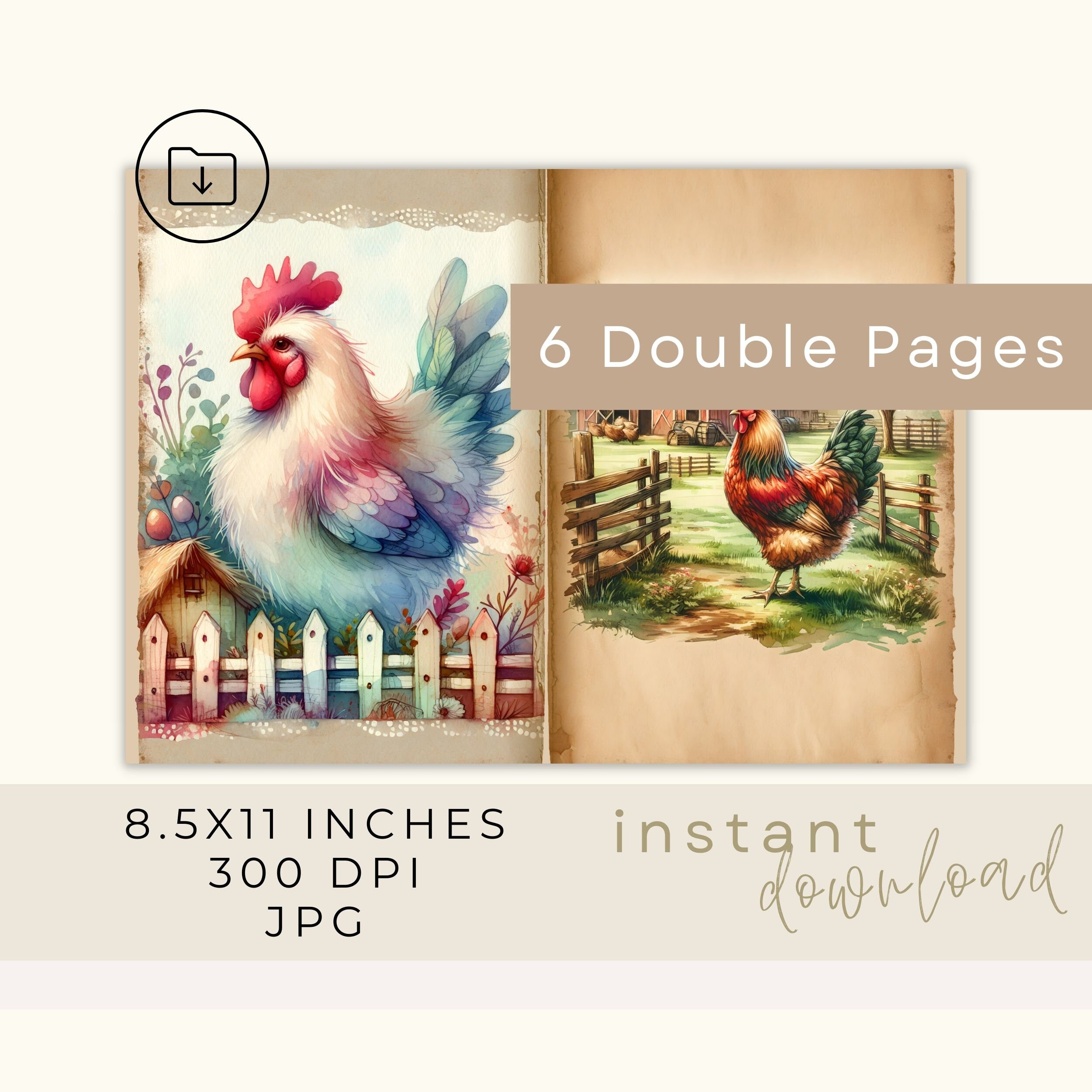 Chicken Junk Journal Kit Printable Farm Journal Pages Watercolor ...
