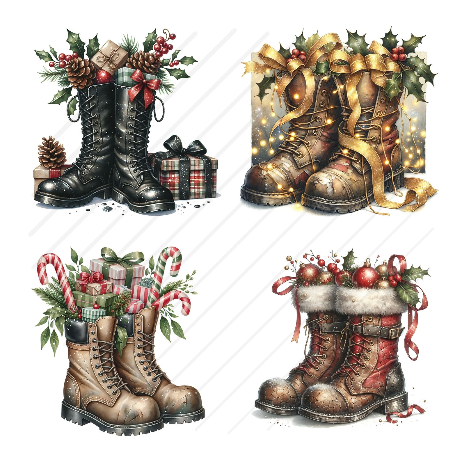 Christmas Boots Clipart Bundle Santa Boots Clipart JPG Images Vintage ...
