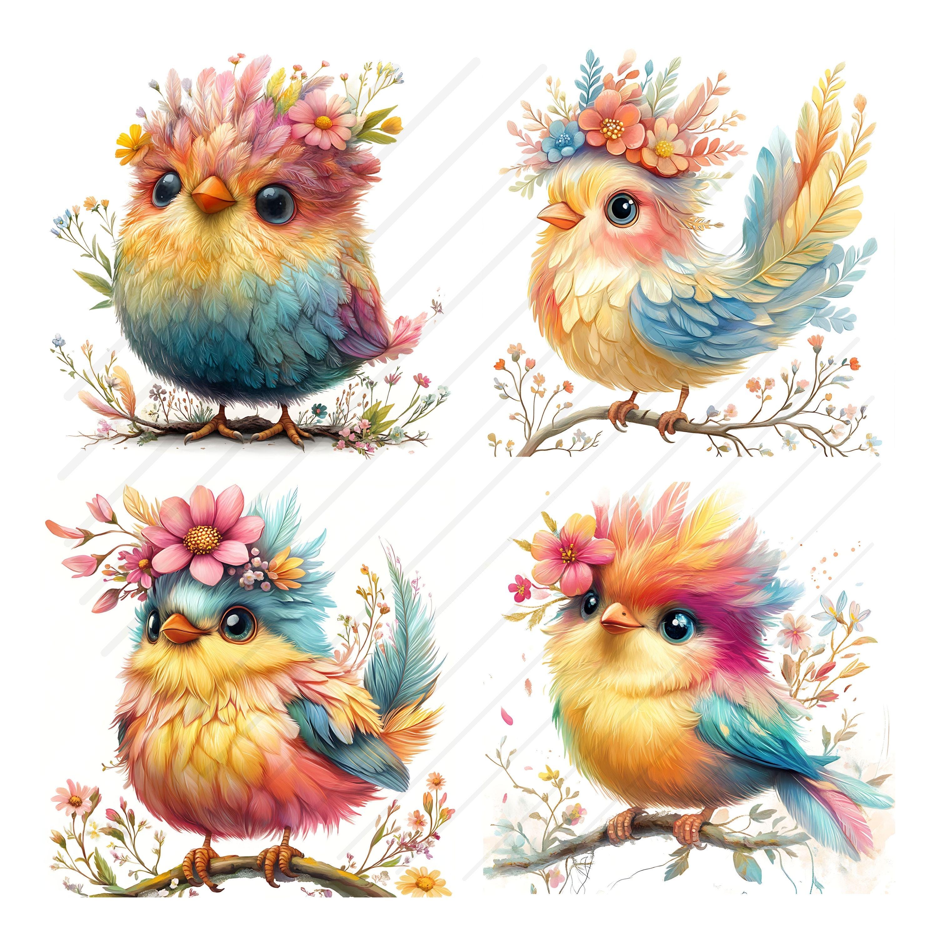 Whimsical Birds Clipart Colorful Bird Digital Clipart Watercolour ...