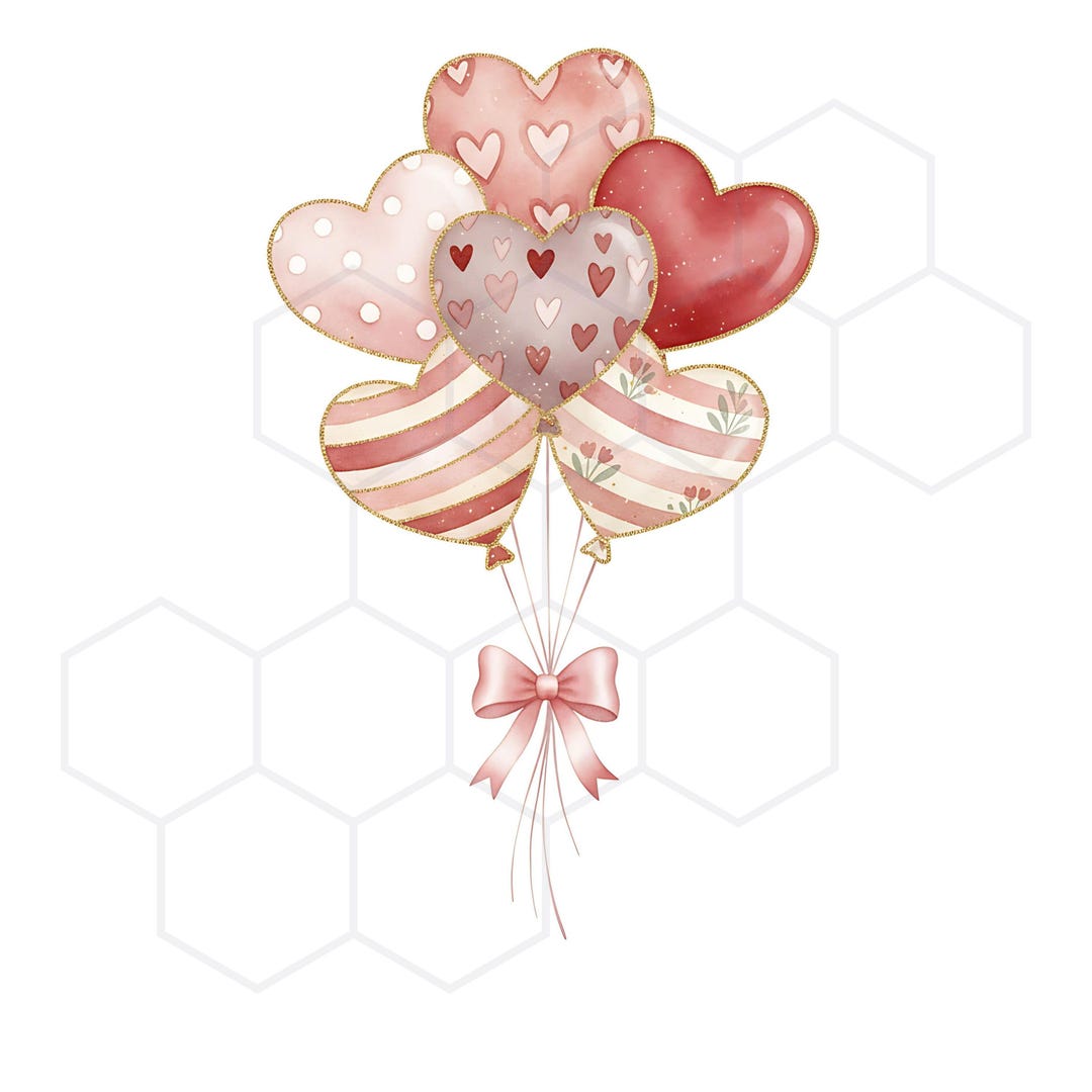 Cute Valentines Day Balloons Clipart Bundle Coquette Heart Balloon ...