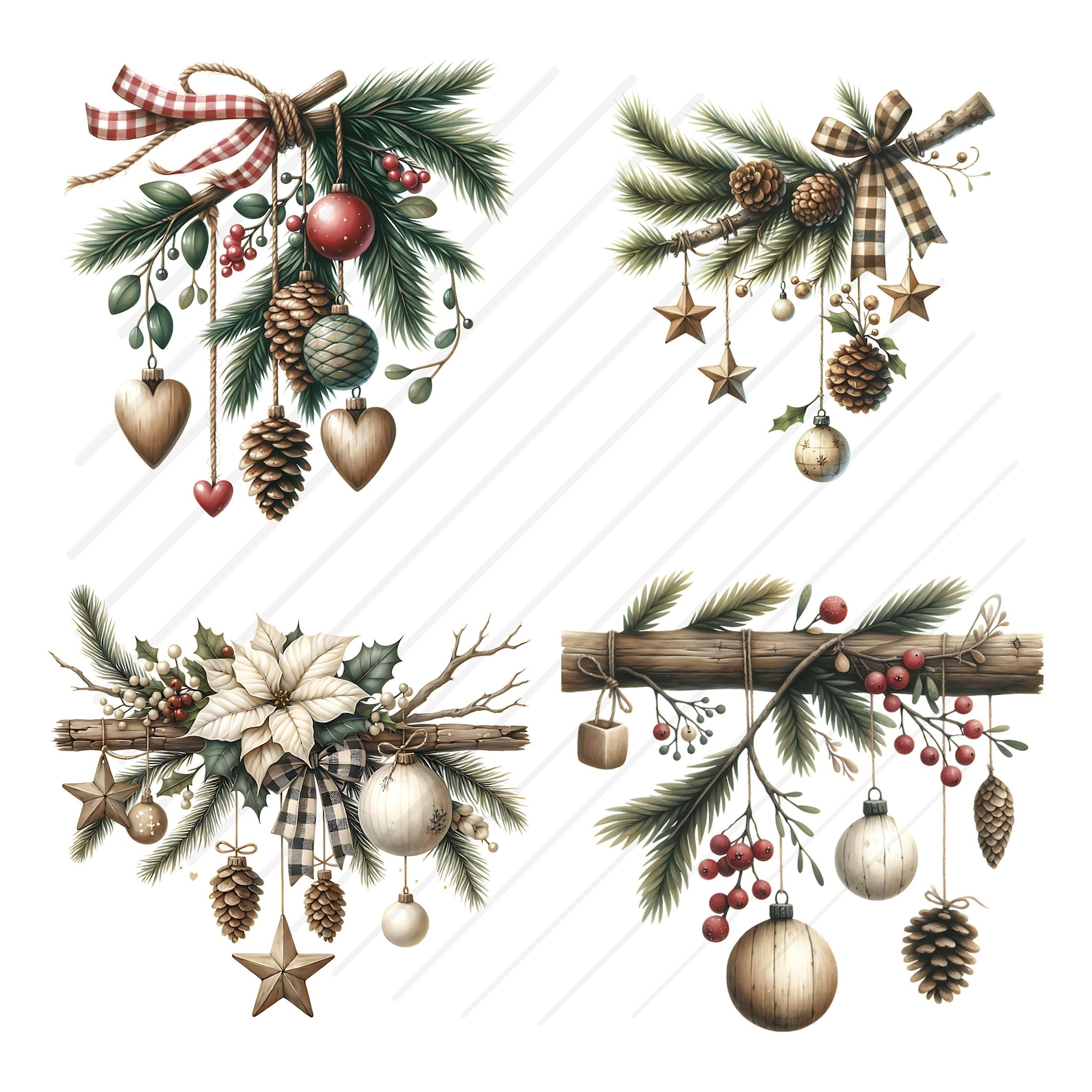 Farmhouse Christmas Clipart: Holiday Graphics, Rustic Decor (digital ...