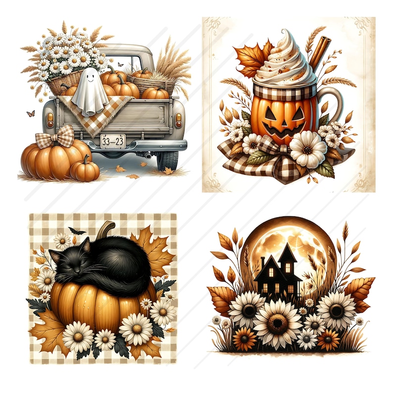 Watercolor Fall Clipart Bundle: Farmhouse Halloween Graphics (JPG ...