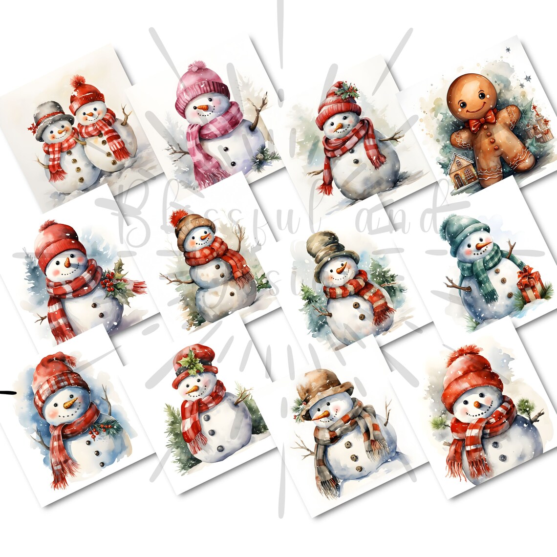 Snowman Clipart Watercolor Christmas PNG Winter Clipart Digital ...