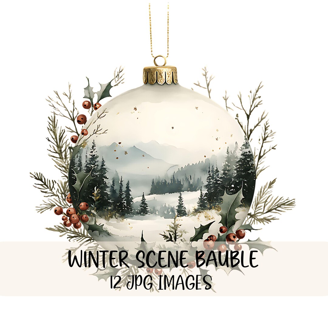 Watercolor Christmas Bauble Clipart: Winter Scene Ornaments (digital ...