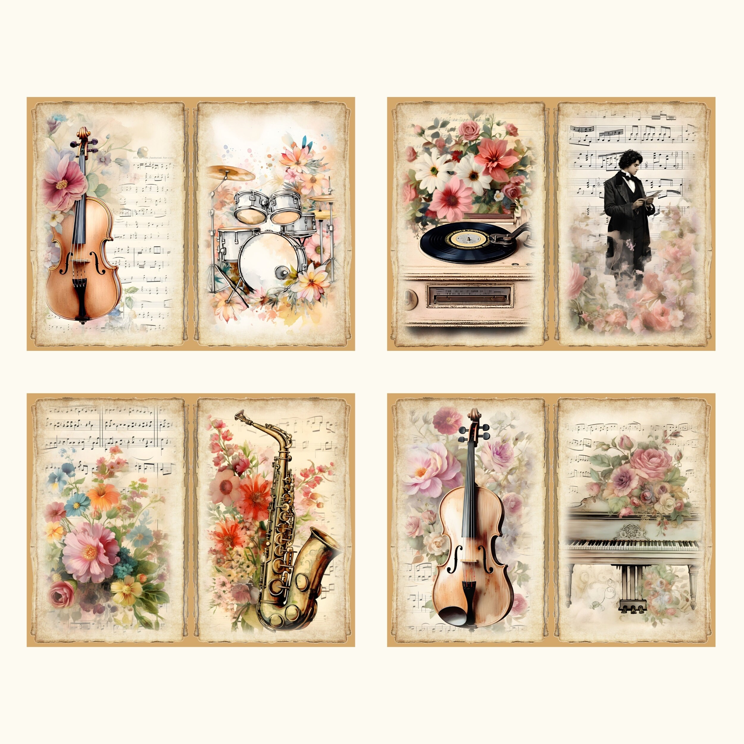 Musical Sheet Junk Journal Kit Pages Watercolor Vintage Music ...