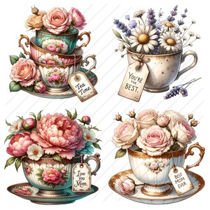 Watercolor Vintage Teacup Clipart Bundle Mothers Days PNG Images Teacup ...