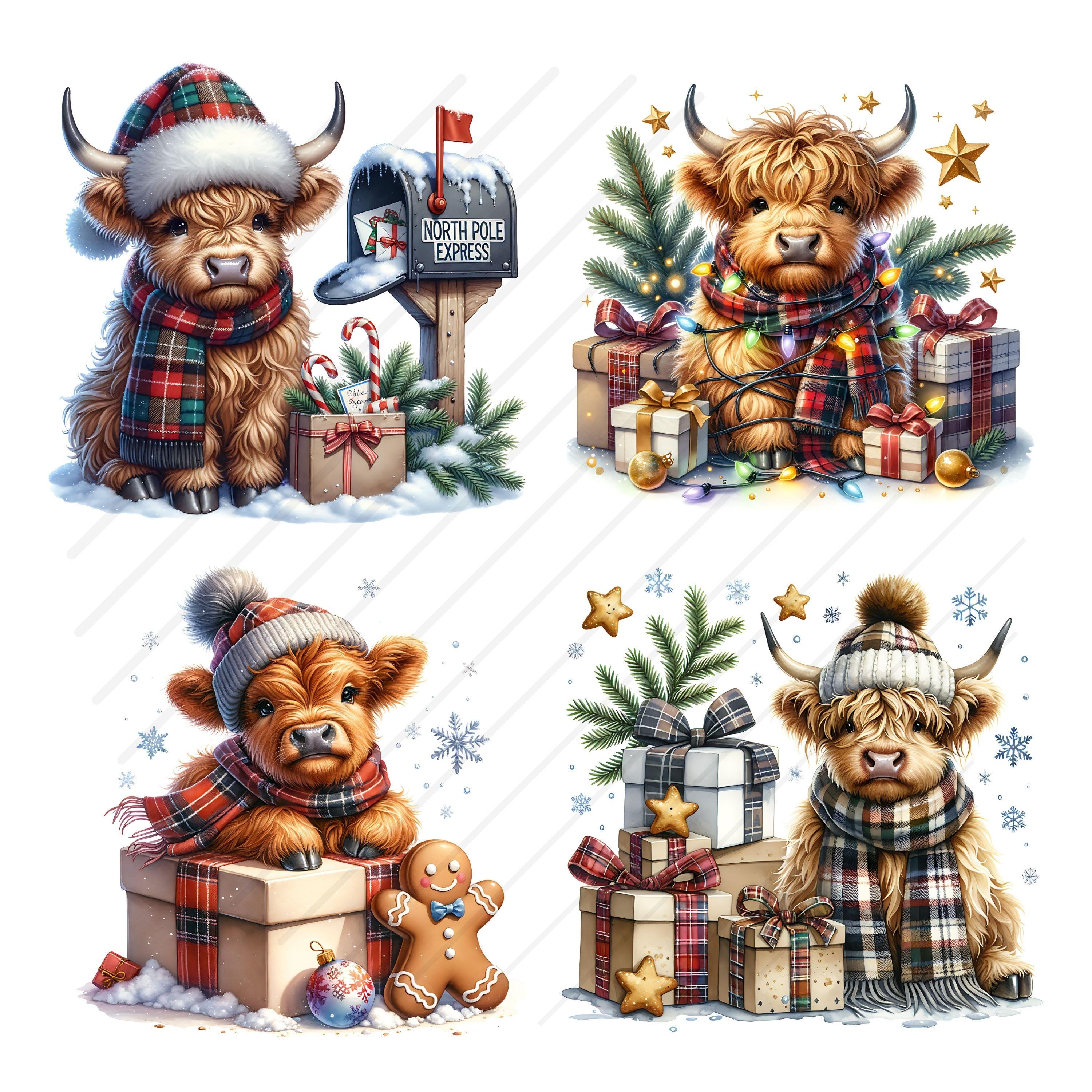 Christmas Highland Cow Clipart Bundle Cute Highland Cow Design JPG ...