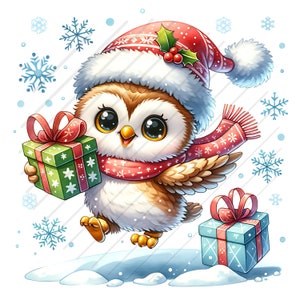 Christmas Owl Clipart Cute Winter Owl Art Festive Animal Clipart ...
