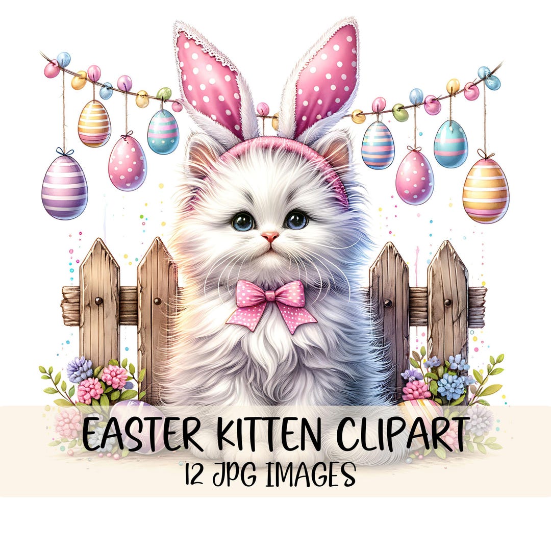 Watercolor Cute Easter Cats Clipart Bundle Cute Kiteen JPG Images ...