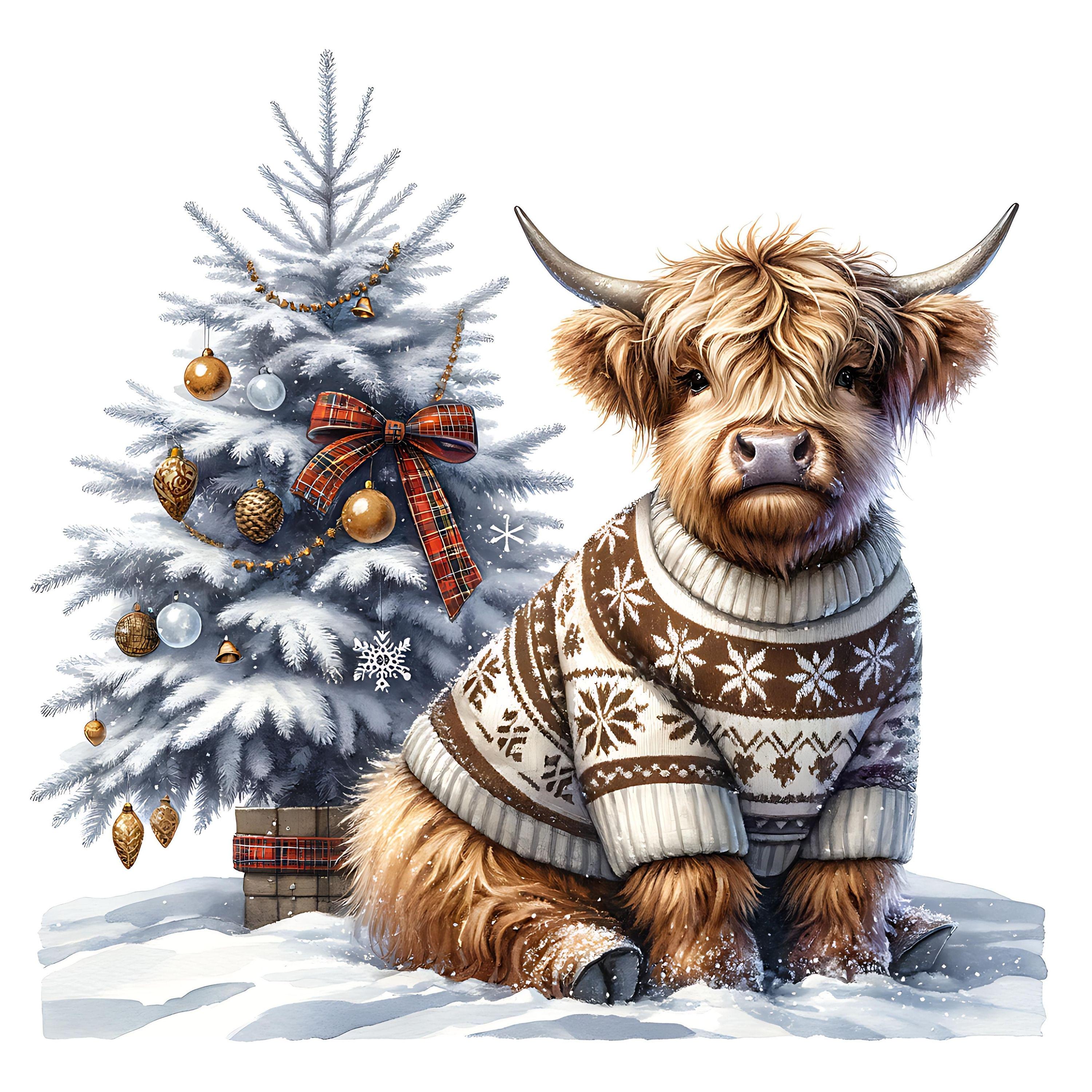 Christmas Highland Cow Clipart Bundle Cute Highland Cow Design JPG ...