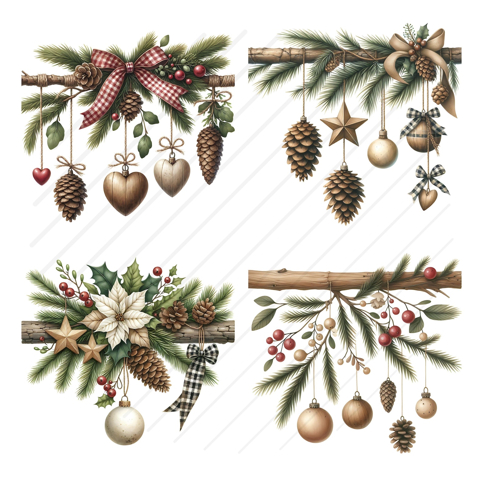 Farmhouse Christmas Clipart: Holiday Graphics, Rustic Decor (digital ...