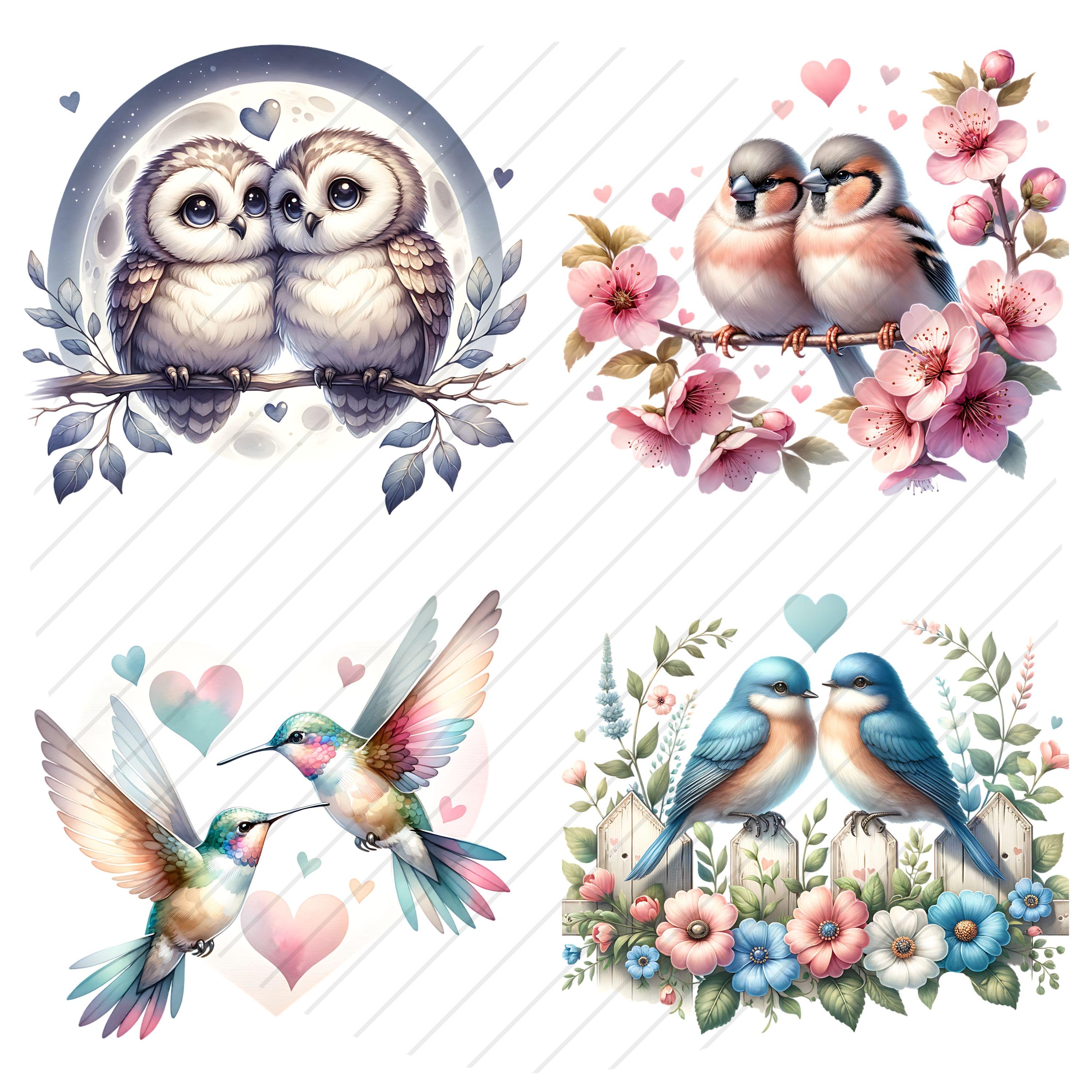 Cute Bird Clipart Bundle Watercolor Birds PNG Images Bird Couple ...