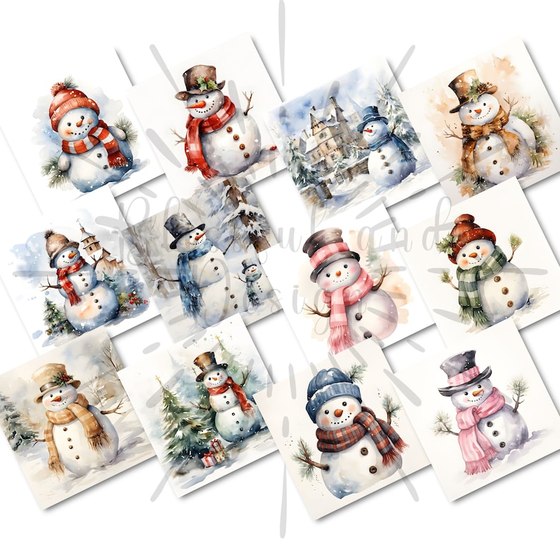 Snowman Clipart Watercolor Christmas PNG Winter Clipart Digital ...