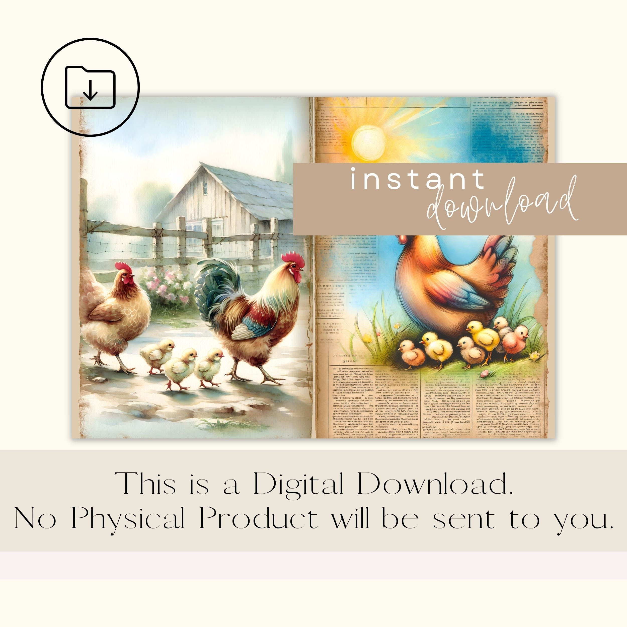 Chicken Junk Journal Kit Printable Farm Journal Pages Watercolor ...