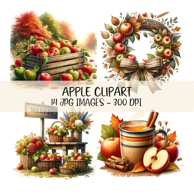 Fall Apple Clipart - Etsy
