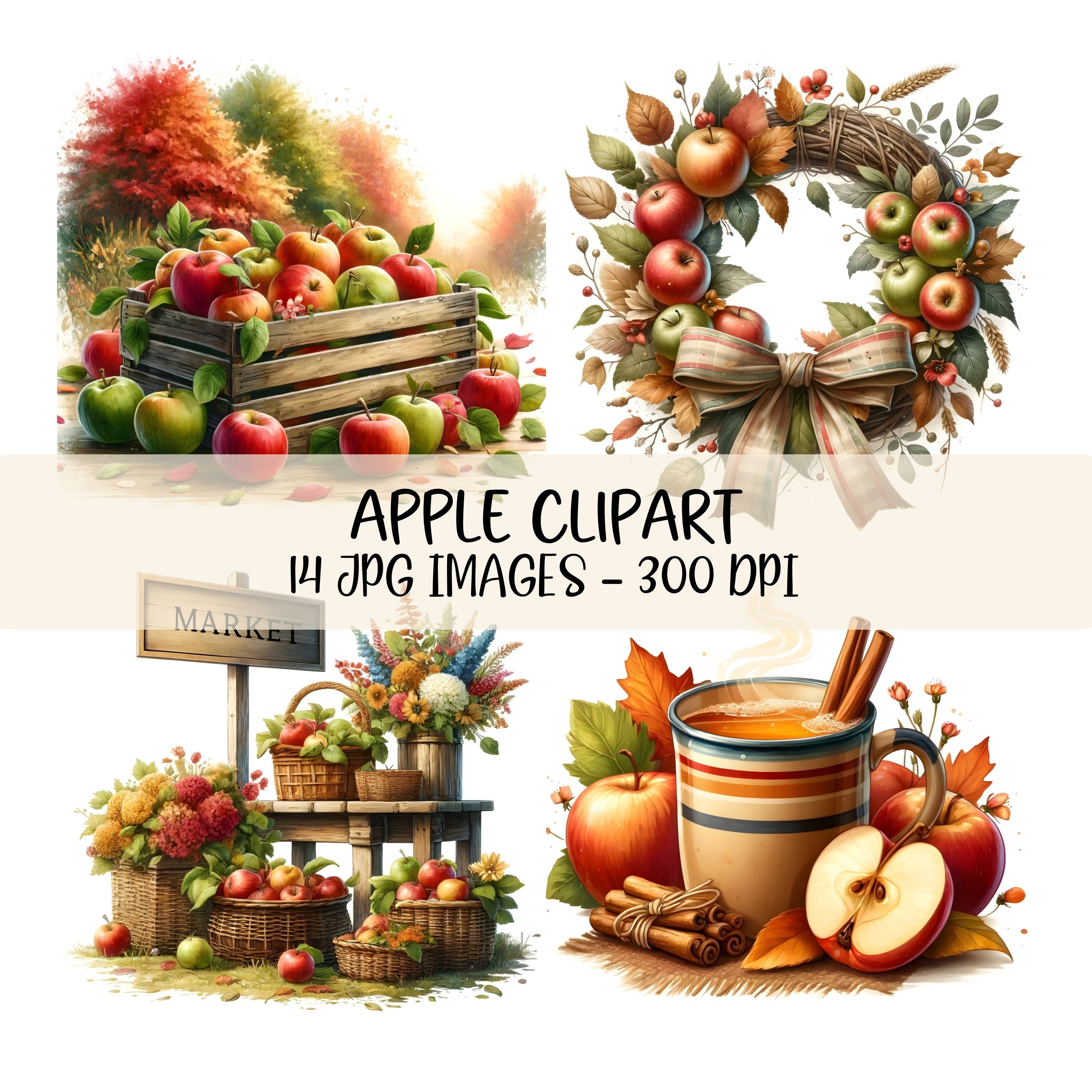 Watercolor Apple Clipart Bundle Fall Harvest Clipart Printable Fruit ...