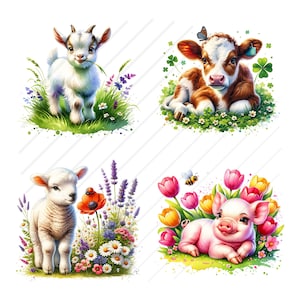 Baby Farm Animals Clipart Bundle JPG Images Cute Spring Animal Clipart ...