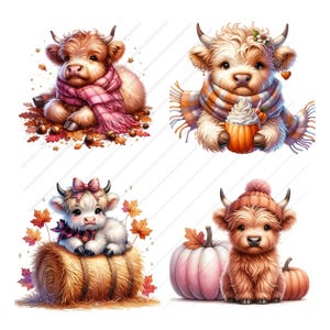 Fall Highland Cow Clipart Bundle Cute Highland Cow Design JPG Image ...