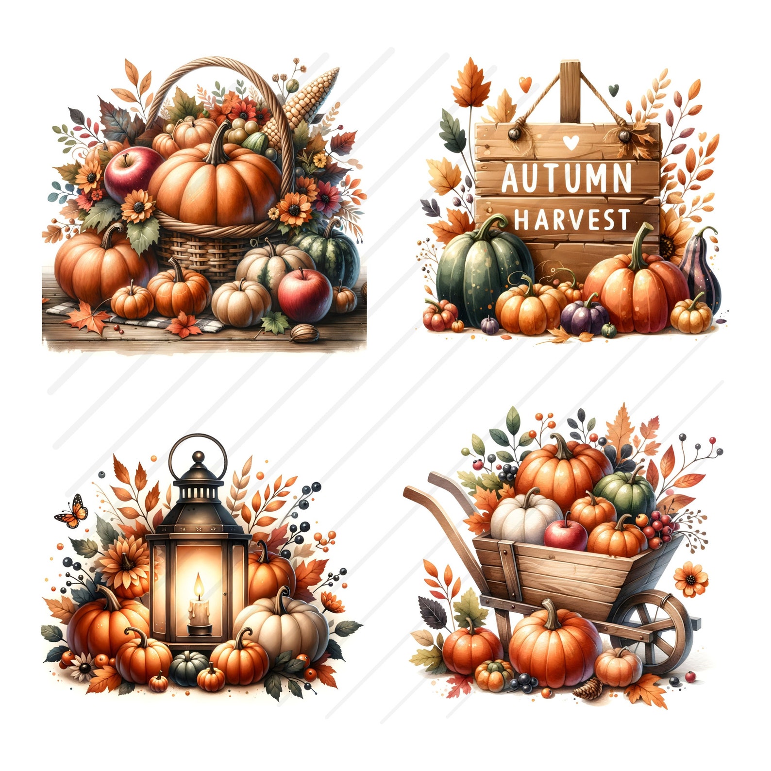 Watercolor Fall Clipart Bundle Autumn Harvest Clip Art Printable ...