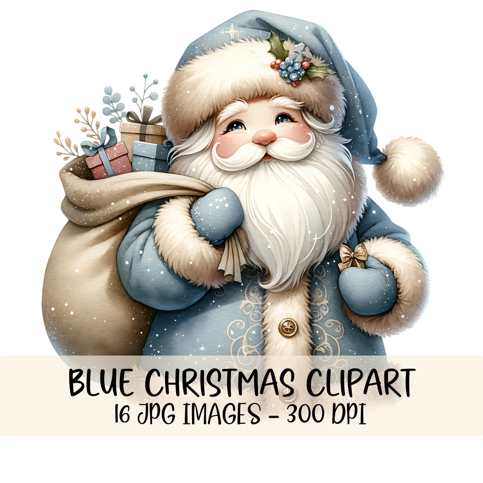 Blue Christmas Clipart Bundle JPG Images Pastel Holiday Aesthetic Cute ...