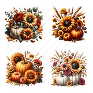 Autumn Pumpkin With Sunflower Clipart Bundle Fall Clipart Autumn ...