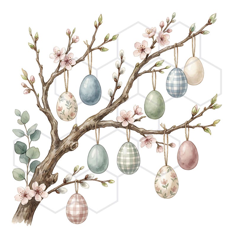 Watercolor Easter Eggs Clipart Spring Floral JPG Images Greeting Card ...