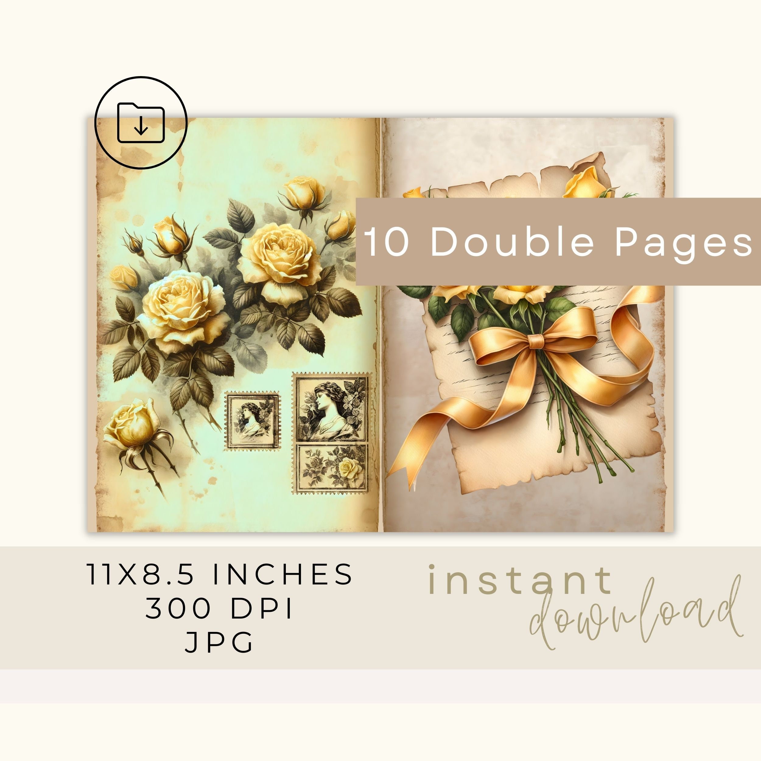 Roses Junk Journal Pages Yellow Roses Printable Paper Floral Digital ...