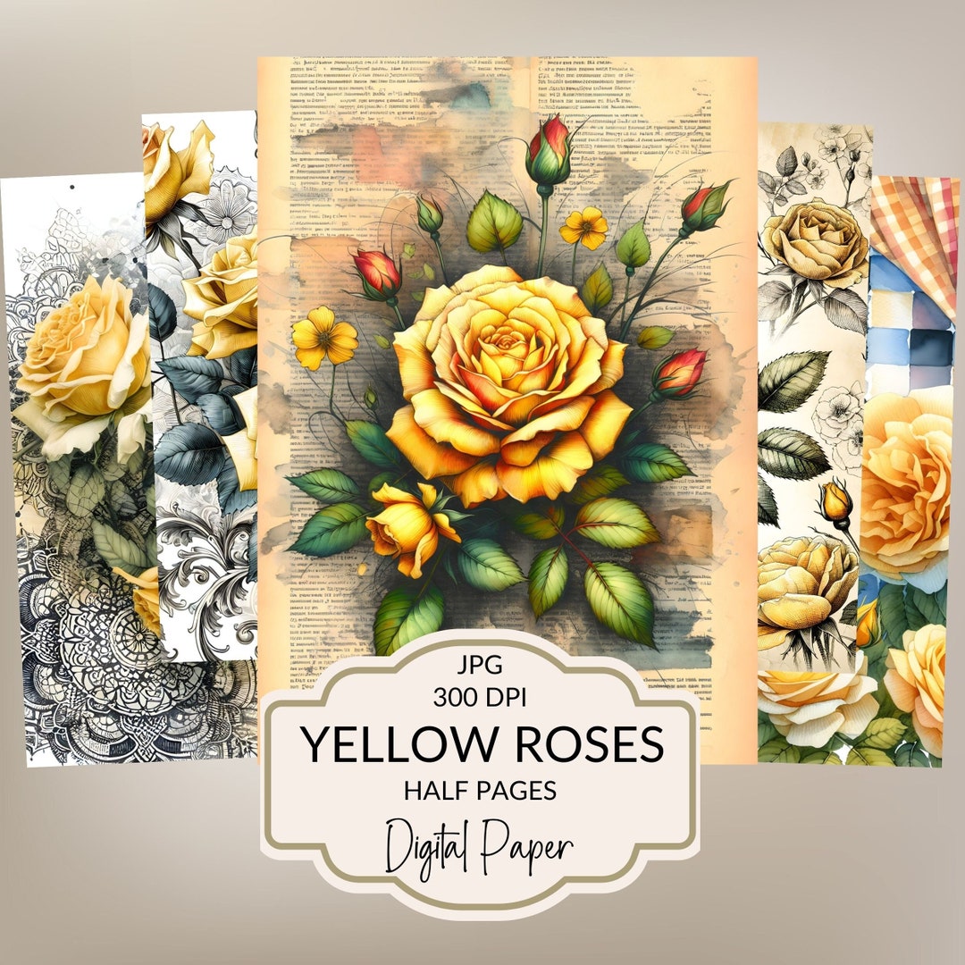 Roses Junk Journal Pages Yellow Roses Printable Paper Floral Digital ...