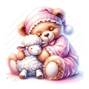 Cute Teddy Bear Watercolor Clipart Bundle Sleeping Teddybear Clipart ...