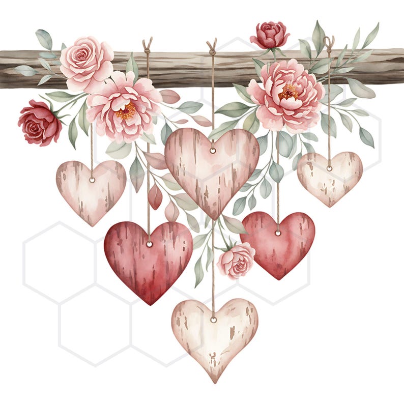 Hanging Hearts Clipart Valentine Day Hearts Branch Clipart Love Hearts ...