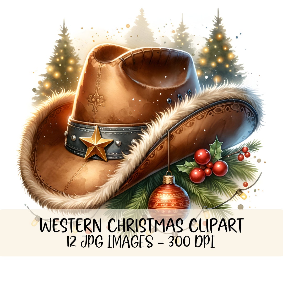 Western Christmas Clipart Bundle Cowboy Boots JPG Images Rustic Holiday ...