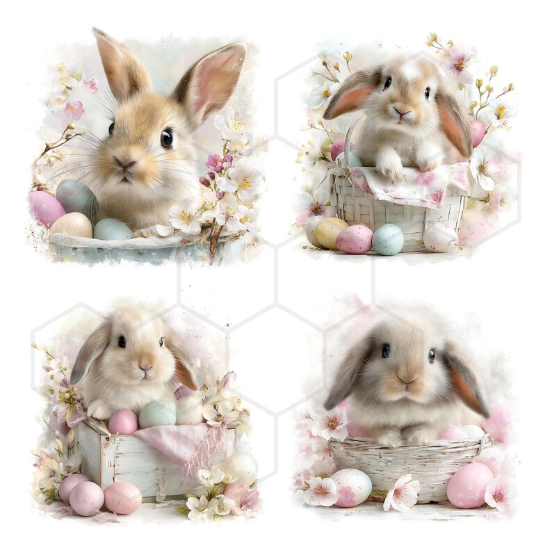 Easter Bunny Clipart Shabby Chic Clip Art Watercolor Floral Bunny ...