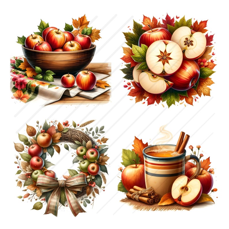 Watercolor Apple Clipart Bundle Fall Harvest Clipart Printable Fruit ...