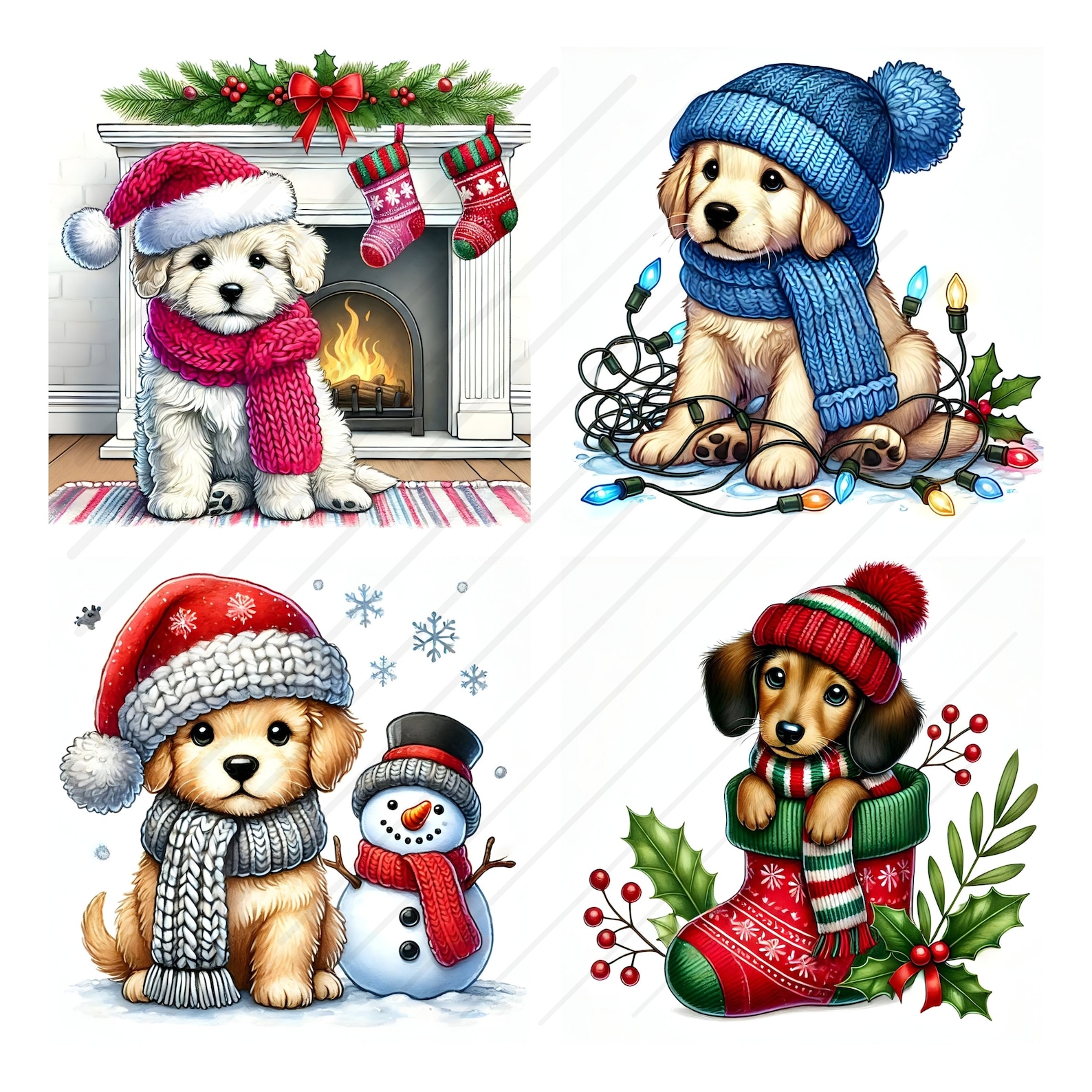 Christmas Puppy Clipart JPG Image Cute Christmas Puppies Holiday Dog ...