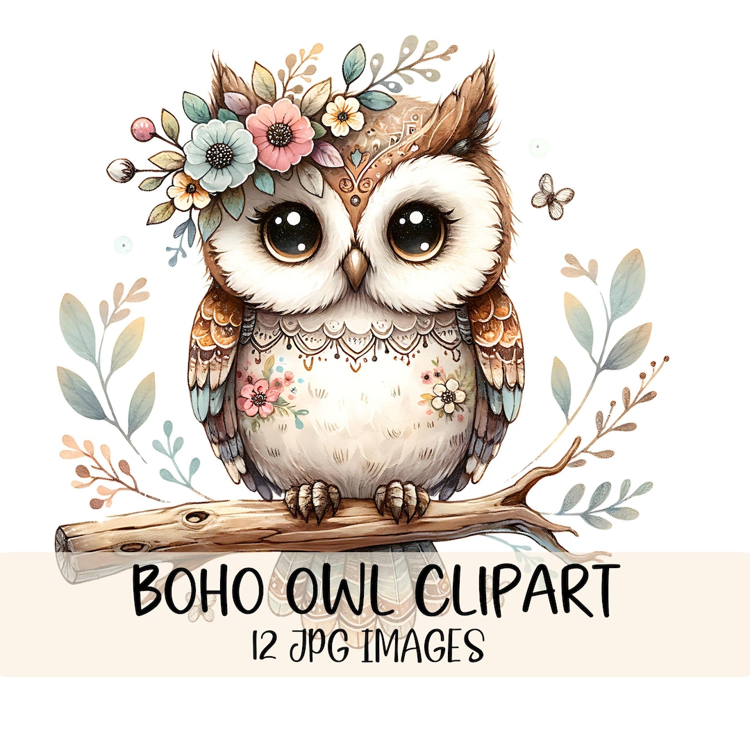 Floral Owl Clipart Bundle Watercolor Owl JPG Images Woodland Animal ...