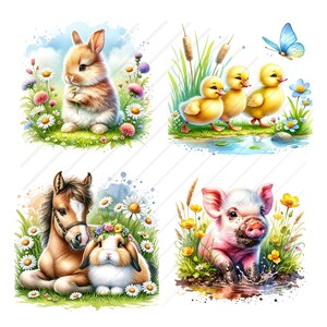Baby Farm Animals Clipart Bundle JPG Images Cute Spring Animal Clipart ...