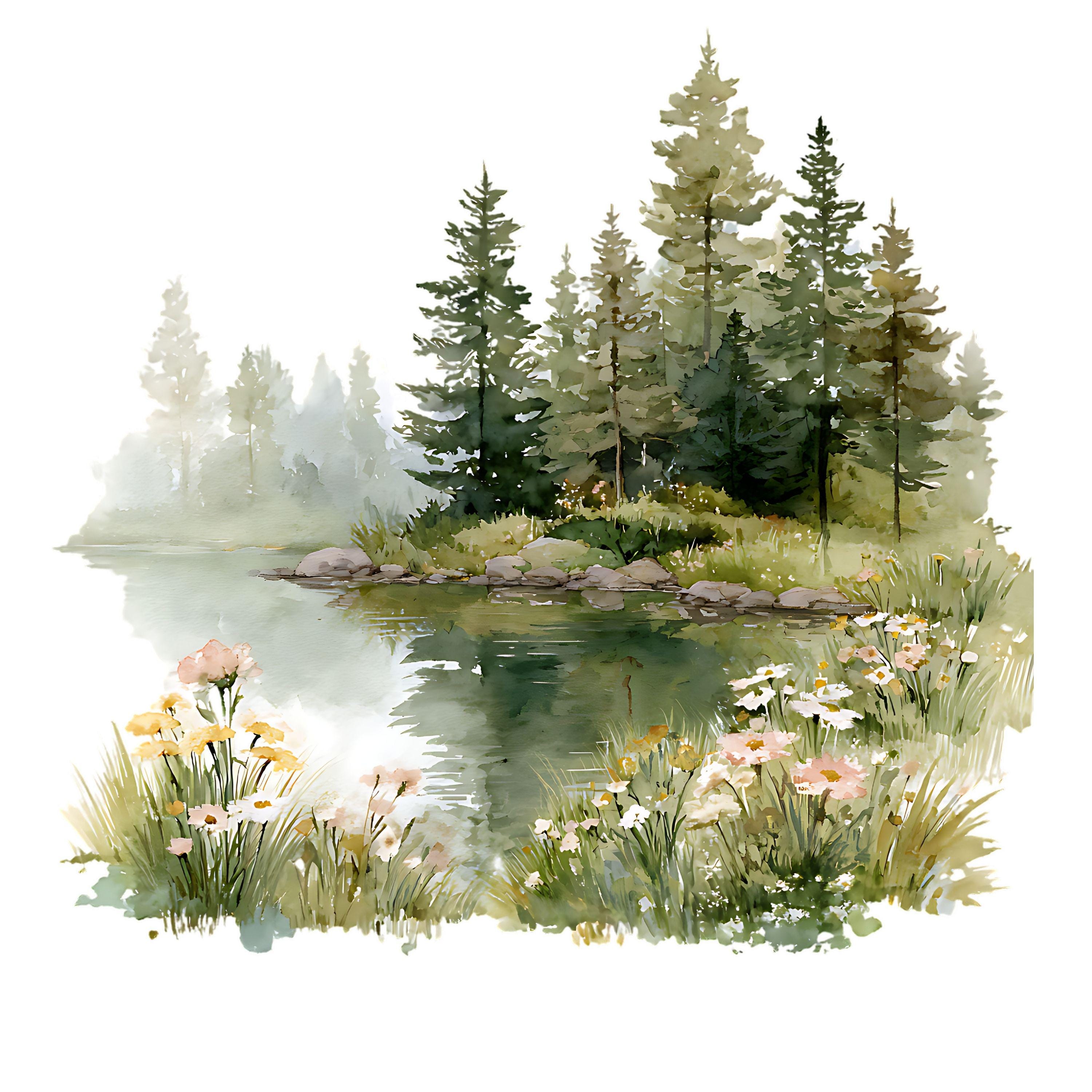 Lake Scene Clipart Bundle High Quality Jpgs Watercolor Lake Clipart ...