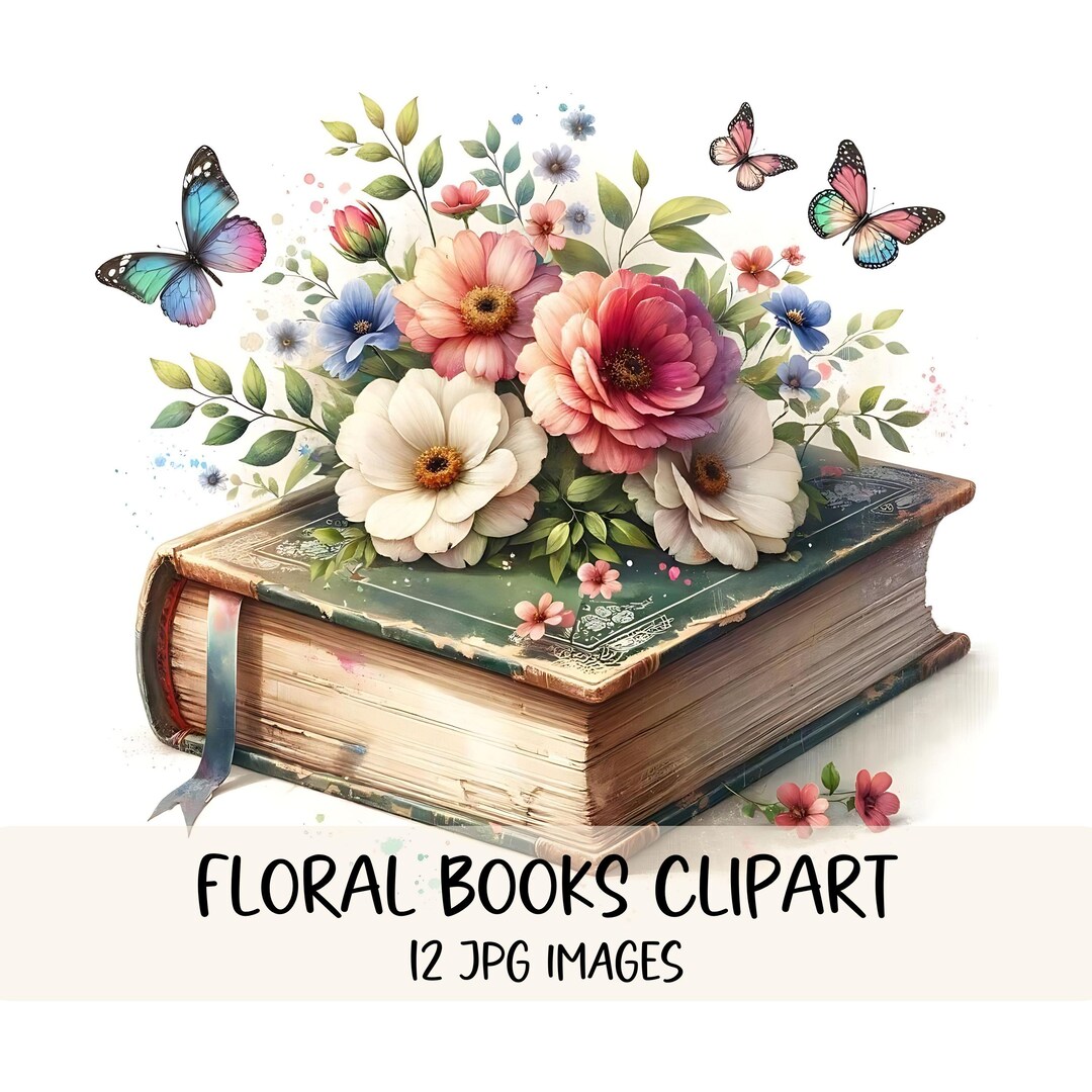 Vintage Floral Books Clipart Bundle Watercolor Botanical Book ...
