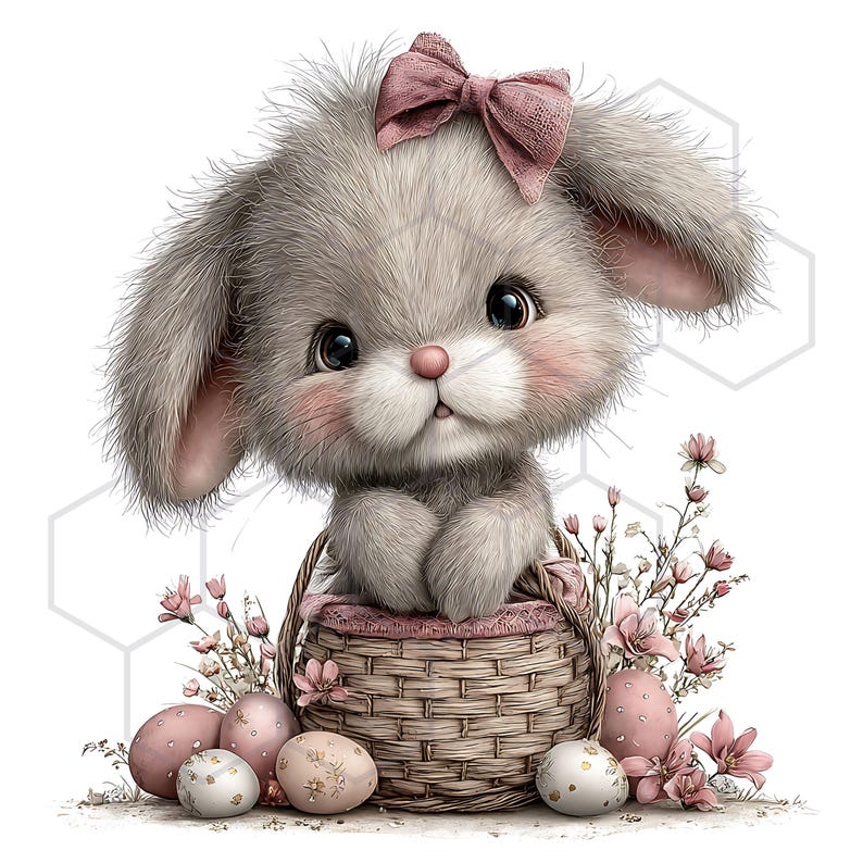 Easter Bunny Clipart Bunny in Basket Clip Art Watercolor Floral Bunny ...
