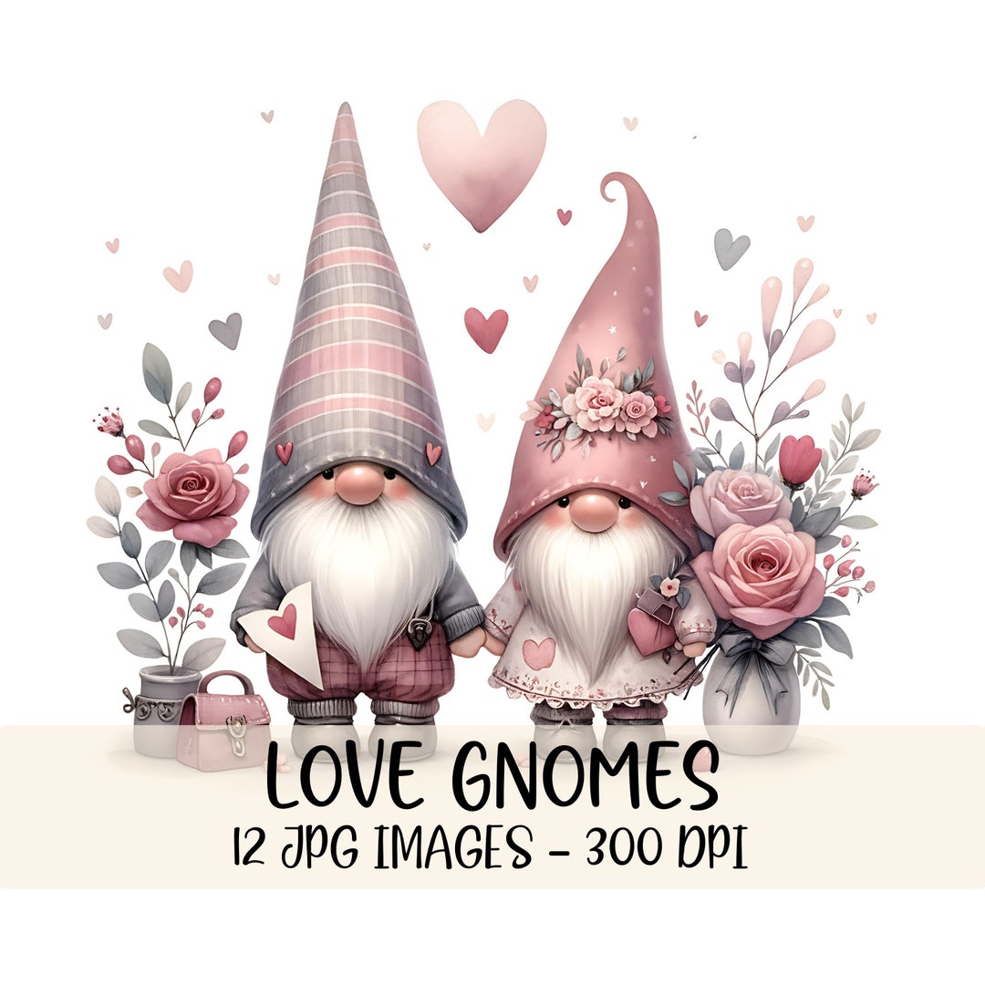 Valentine Gnome Clipart Watercolor Love Gnome Illustration JPG Images ...