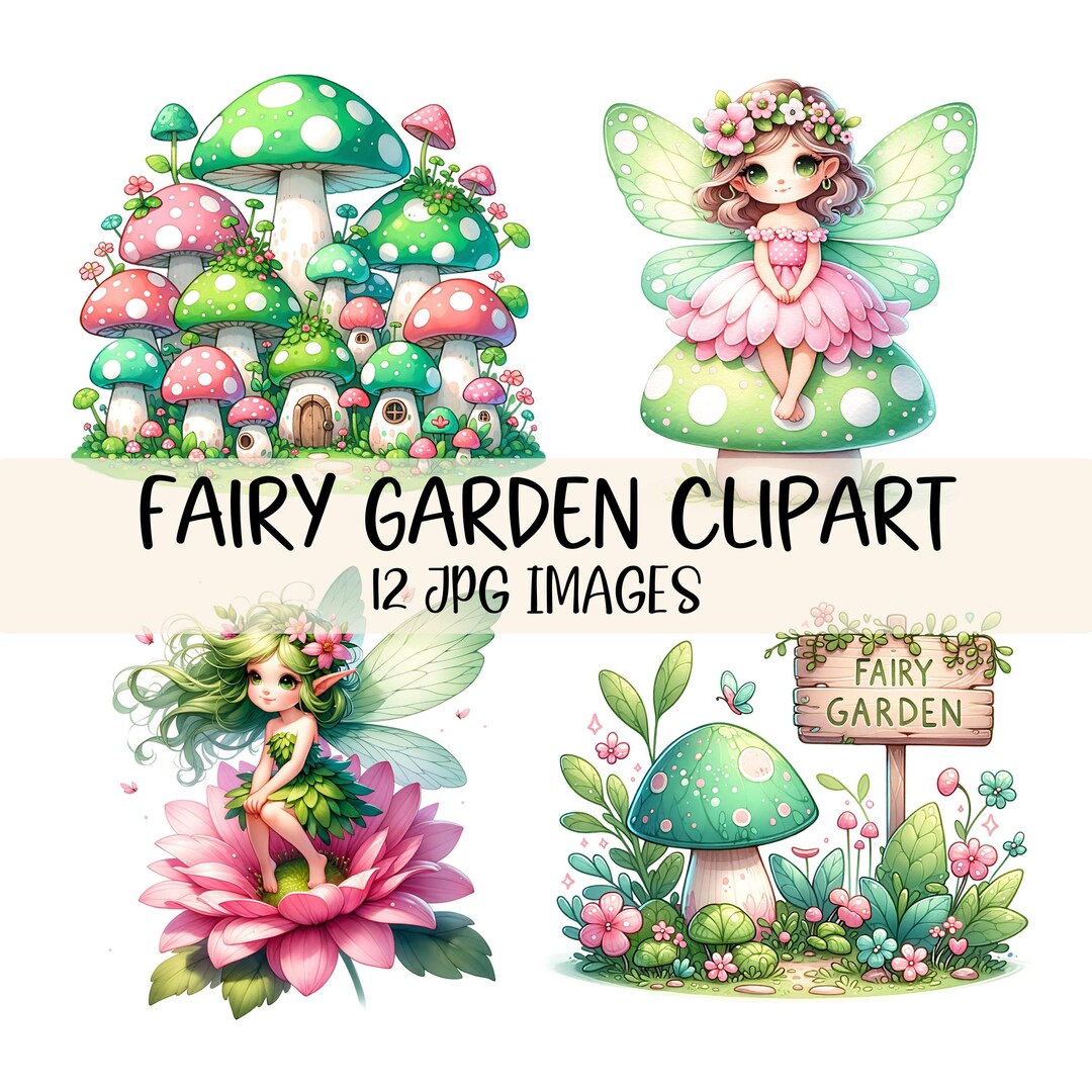Watercolor Fairy Garden Clipart Bundle Magical Fairy JPG Images Digital ...