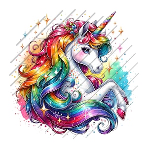 Cute Rainbow Unicorn Clipart Bundle JPG Images Watercolor Unicorn ...
