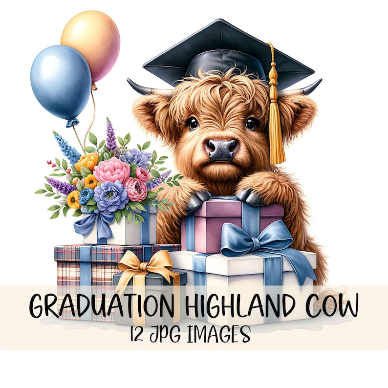 Highland Cow Clipart Graduate Graduation Clipart Bundle Cute Highland ...