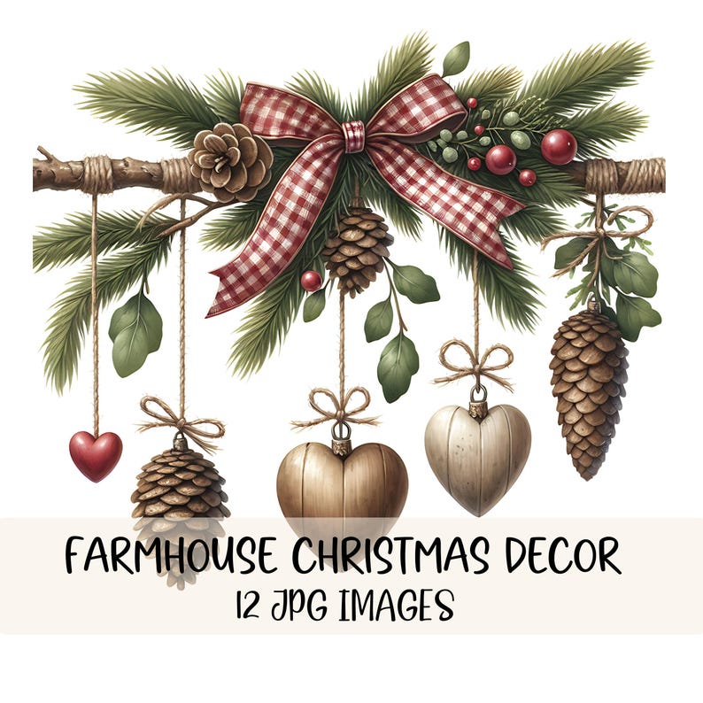 Farmhouse Christmas Clipart: Holiday Graphics, Rustic Decor (digital ...
