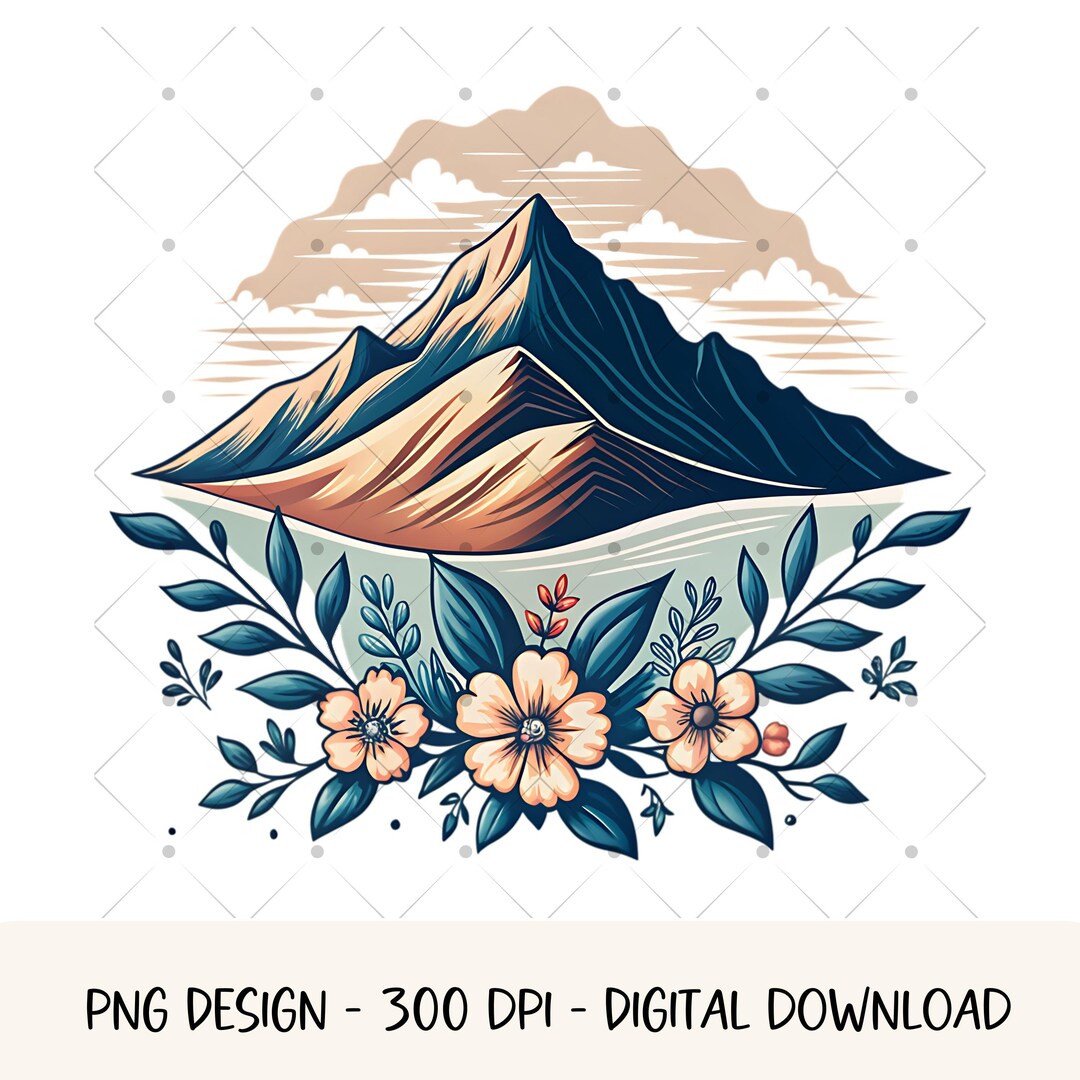 Mountain Floral PNG Tshirt Design Nature Scene Clipart Mountain ...