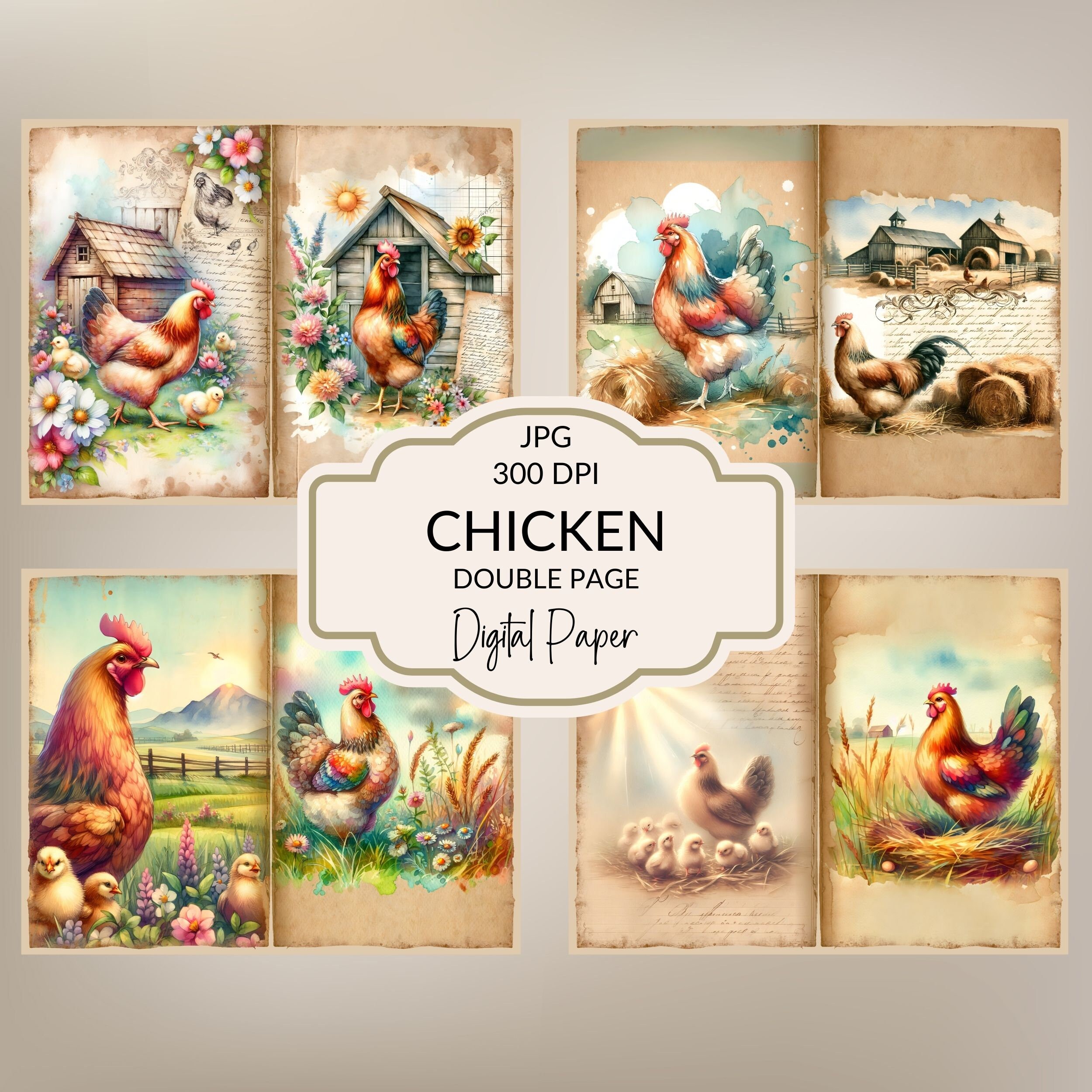 Chicken Junk Journal Kit Printable Farm Journal Pages Watercolor ...