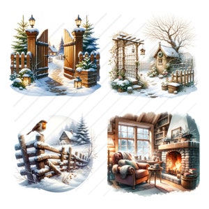 Cozy Winter Cottage Clipart Snowy Scene Digital Art Cottagecore ...