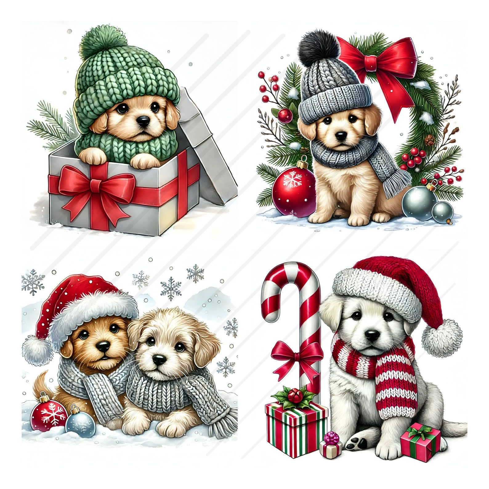 Christmas Puppy Clipart JPG Image Cute Christmas Puppies Holiday Dog ...