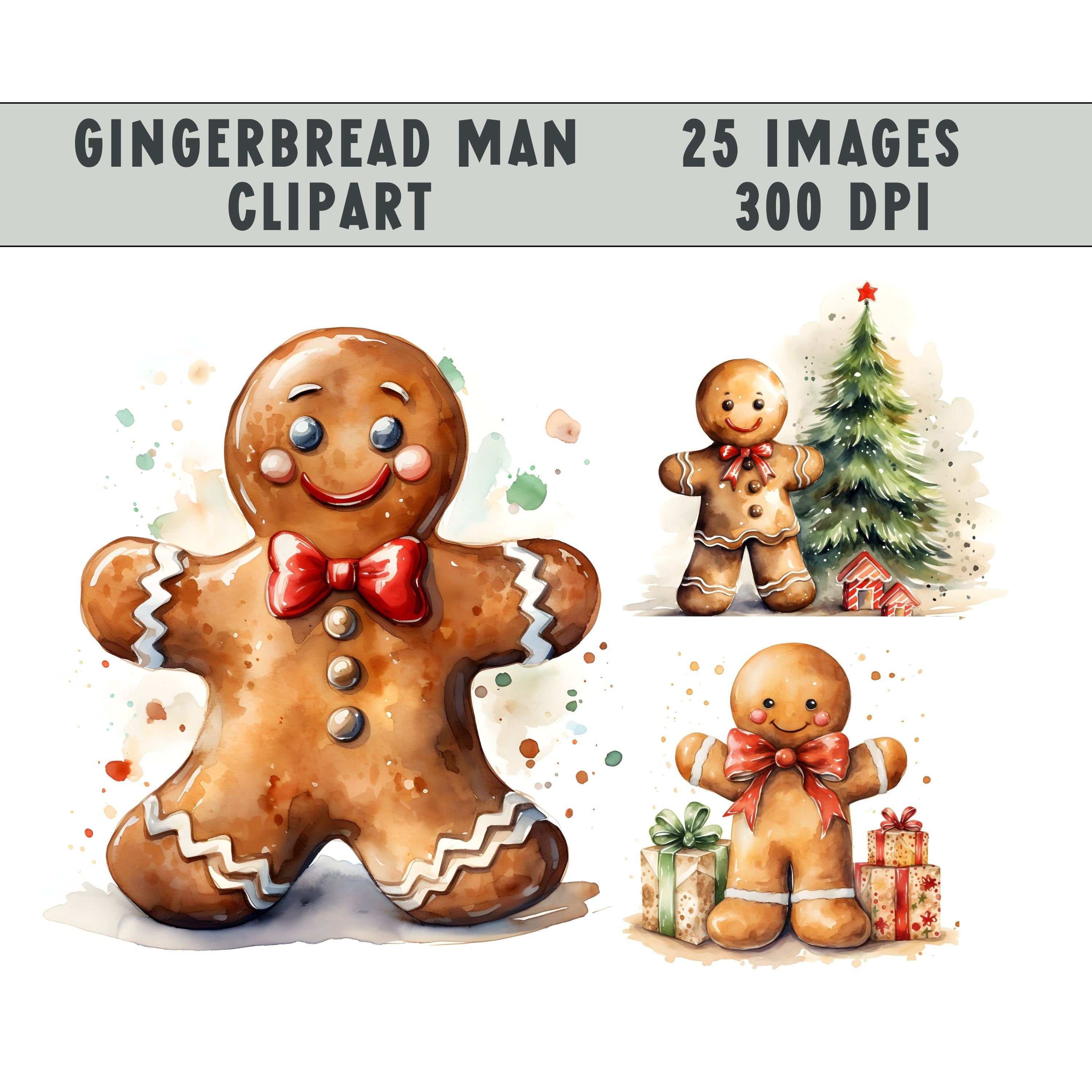 Gingerbread Man Clipart Watercolor Christmas PNG Digital Download Image ...